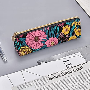 Flowers Pencil Case Pouch Pen Case Portable Leather Makeup Cosmetic Bag Durable Holder Bag Office Organizer For Adults