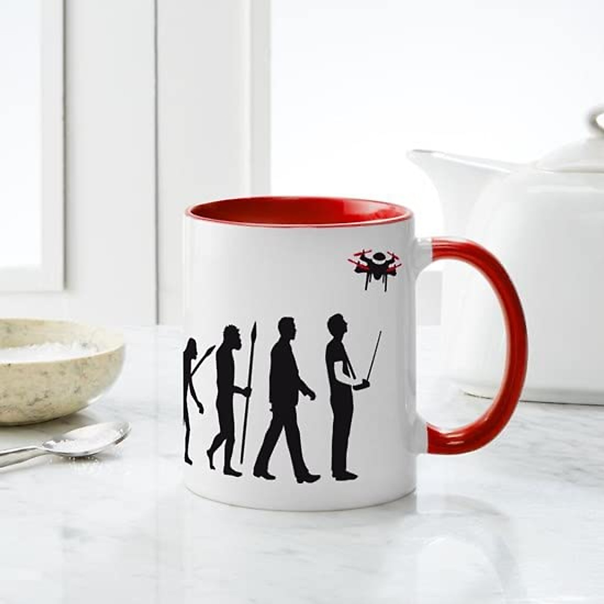 CafePress Evolution Of Man Controlling Drone Model Mugs Ceramic Coffee Mug, Tea Cup 11 oz