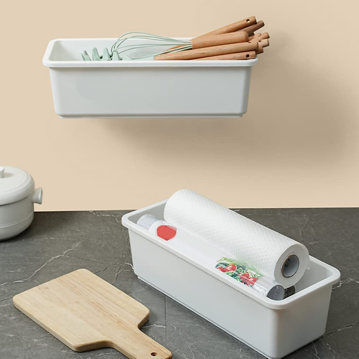 Housoutil Pull-out Storage Box Shelf Organizer Bathroom Storage Baskets Under Sink Organizer Storage Organizer Under The Sink Organizer Plastic Container Pp Cell Phone White Charging Stand