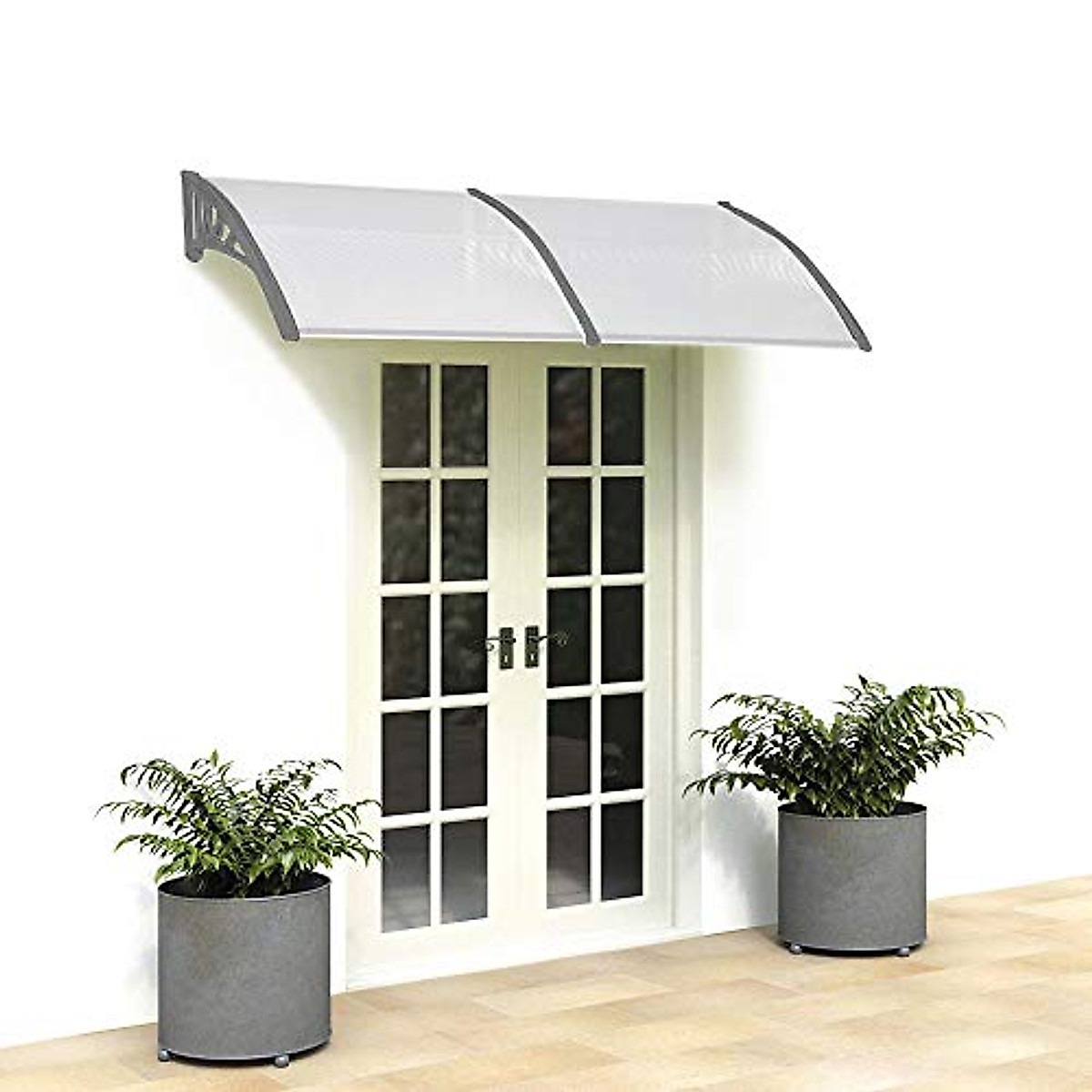 FCH Window Awning Door Canopy, 40" x 80" Window Awning Overhead Door Modern Polycarbonate Cover Outdoor Front Door Patio Canopy UV Rain Snow Sunlight Protection Hollow Sheet/Silver & Gray