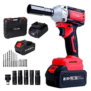 Osinhe 21V Cordless Impact Wrench, 406Ft-lbs (550N.m) Max Torque, Brushless 1/2 inch Impact Wrench, 1Pcs 4.0Ah Battery, Fast Charger, 5Pcs Driver Sockets, Drill & Screwdriver, Tool Box