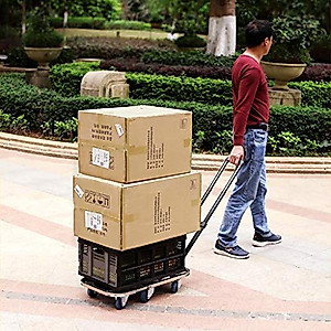 Generic Trolley Stainless Steel Tray Retractable Folding Cart 6 Wheels with Universal Wheels Hand Trucks Household Warehouse Heavy Duty Hand Trucks (Color : Without Brake, Size : 68 * 38 * 56-104cm)