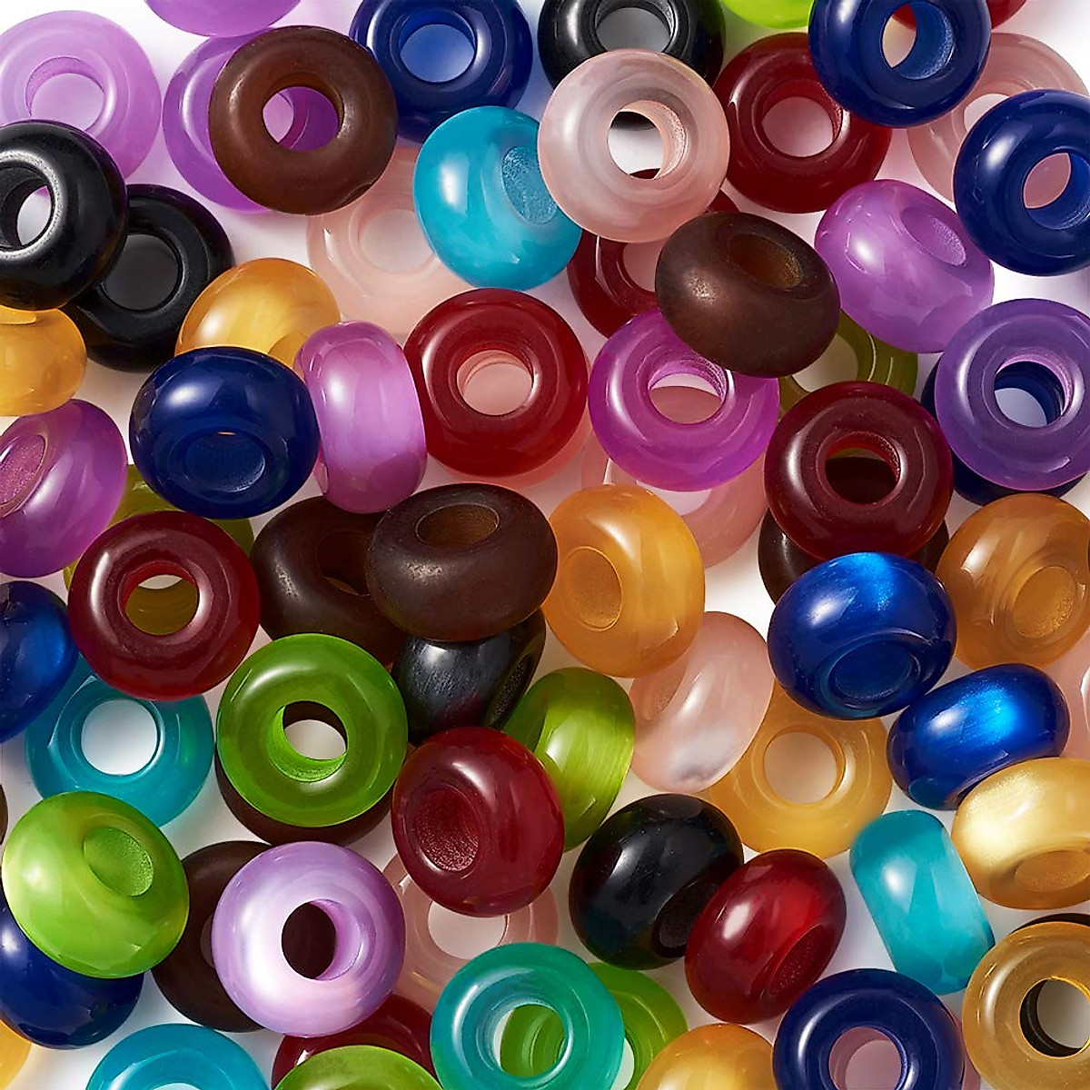 Craftdady 100pcs Large Hole Resin European Spacer Beads 13-14x7-7.5mm Imitation Cat Eye Mixed Colors Slider Charm Beads for Jewelry Making Hole: 5mm