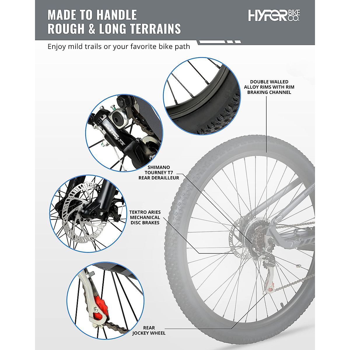 Hyper E-Ride Electric Mountain Bike for Adults 29 Inch. 250w, 36v Battery, Mountain Ebike with Shimano 7-Speed Grip Shifter. Dual Suspension. Rear Air Shock Electric Bicycle for Adults. Matte Grey