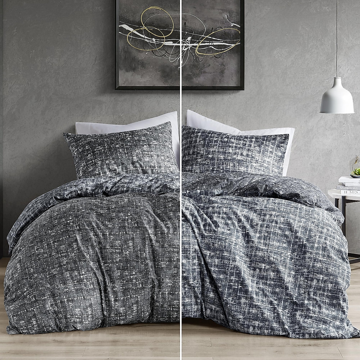 Comfort Spaces Queen Duvet Cover Set - Grey Bedding for All Season, Ultra Soft 3 Pieces Reversible Duvet Cover with 2 Matching Shams, Button Closure, Machine Washable, Full/Queen