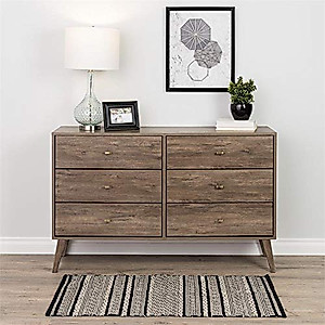 Prepac Milo Mid-Century 6 Drawer Dresser For Bedroom, 16" D x 52.25" W x 33" H, Drifted Gray