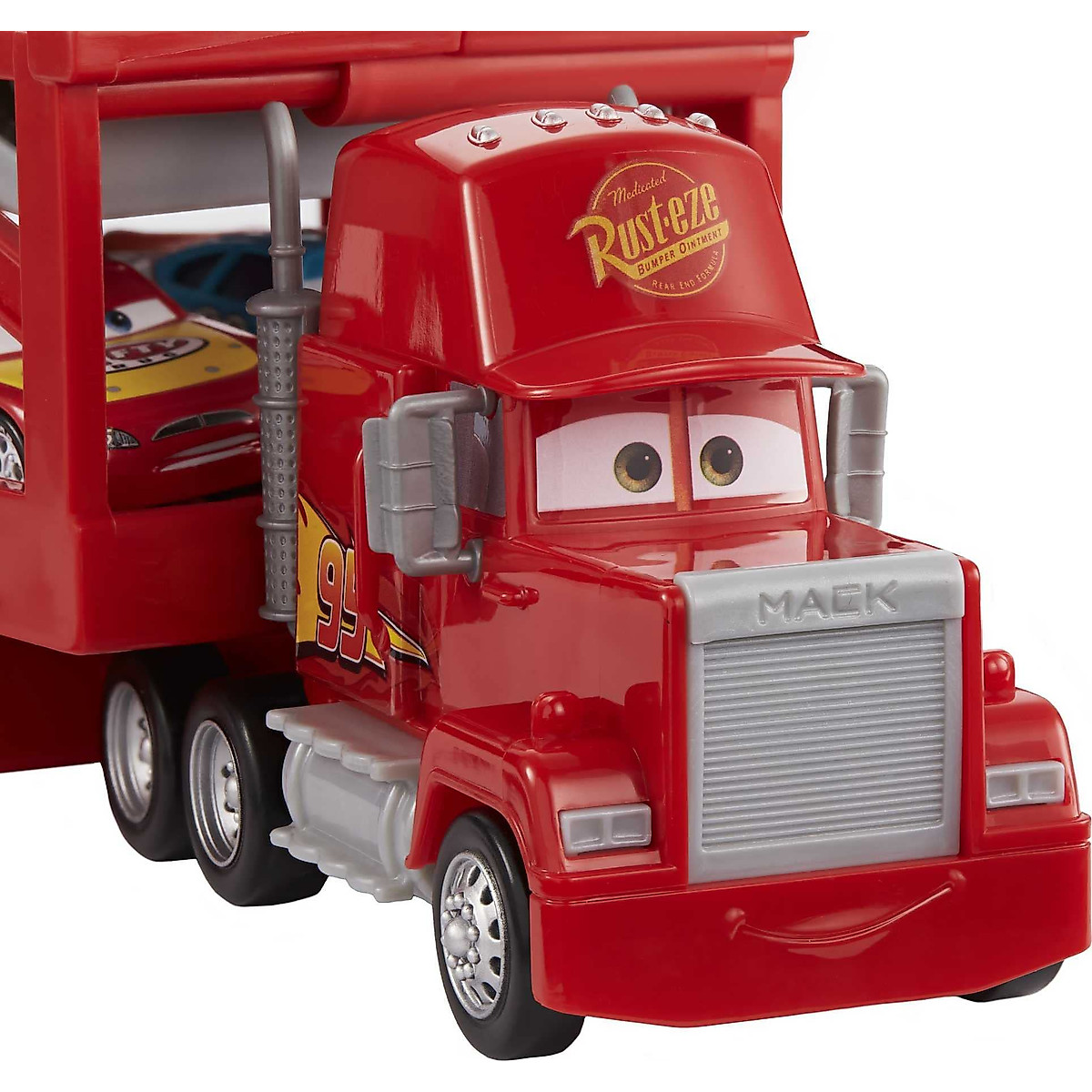 Mattel Disney and Pixar Cars Mack Hauler, 13-inch Toy Transporter Truck with Ramp & Carry Storage for 12 Vehicles