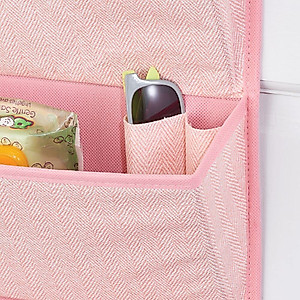 mDesign Soft Fabric Wall Mount/Over Door Hanging Storage Organizer - 4 Large Pockets for Child/Kids Room or Nursery, Hooks Included - Herringbone Print - Pink
