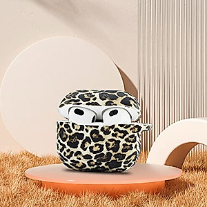 R-fun Airpods 3rd Generation Case Cover with Keychain, Soft Silicone Floral Printed Cover for Women Girls with 2021 Apple Airpods 3 Charging Case-Leopard