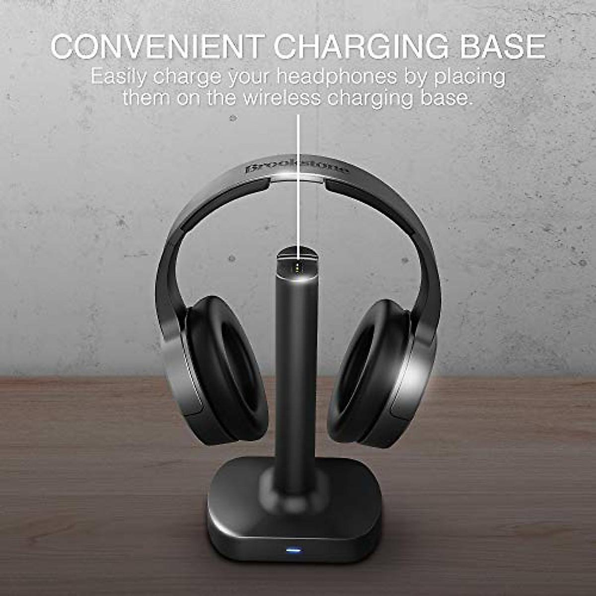 Brookstone AirPhones Wireless RF Over Ear Headphones with Wireless Transmitting Audio/Charging Dock, 10 Hrs Playtime, Deep Bass 40mm Driver, Comfortable Ear-Pads, for TVs, Phones