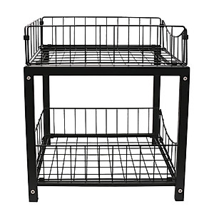 Under Sink Storage, 2 Tier Cabinet Organizer with Sliding Drawer, Easy to Assemble Pull-Out Storage Mesh Basket, Organization for Bathroom, Kitchen, Home (Black)