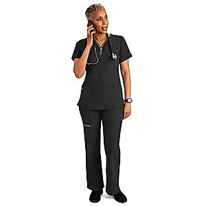 Healing Hands Womens Scrubs Pants 6 Pocket HH360 9151 Nisha Waistband Drawstring Premium Scrub Pant Athletic Design Black L