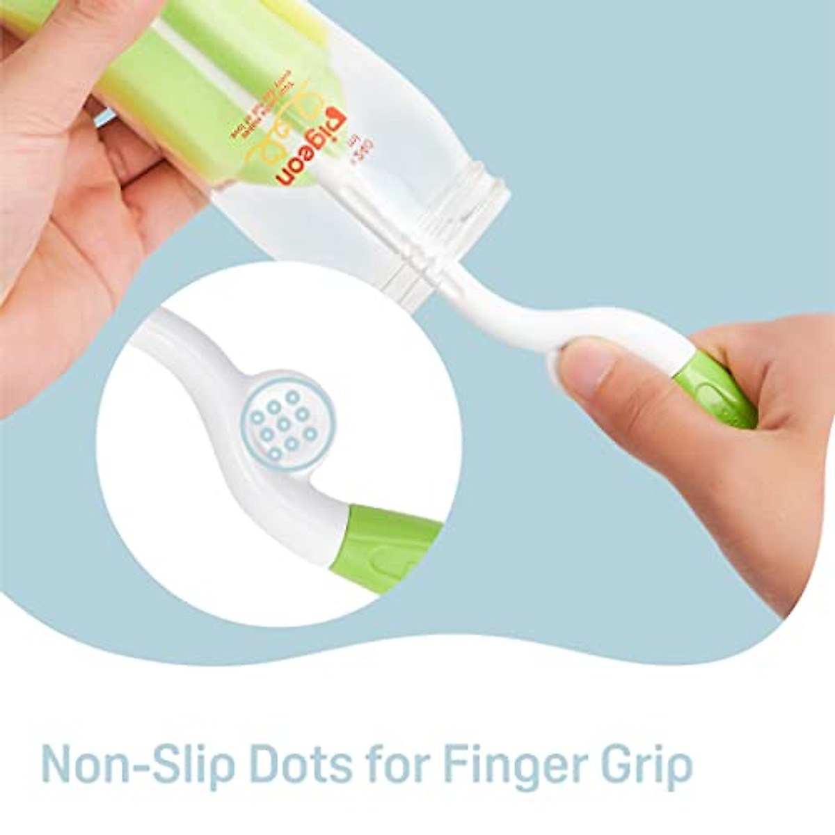 Pigeon Sponge Bottle Brush 2-Way Cleaning Type for Baby Nursing Bottles, Green (Made in Japan)