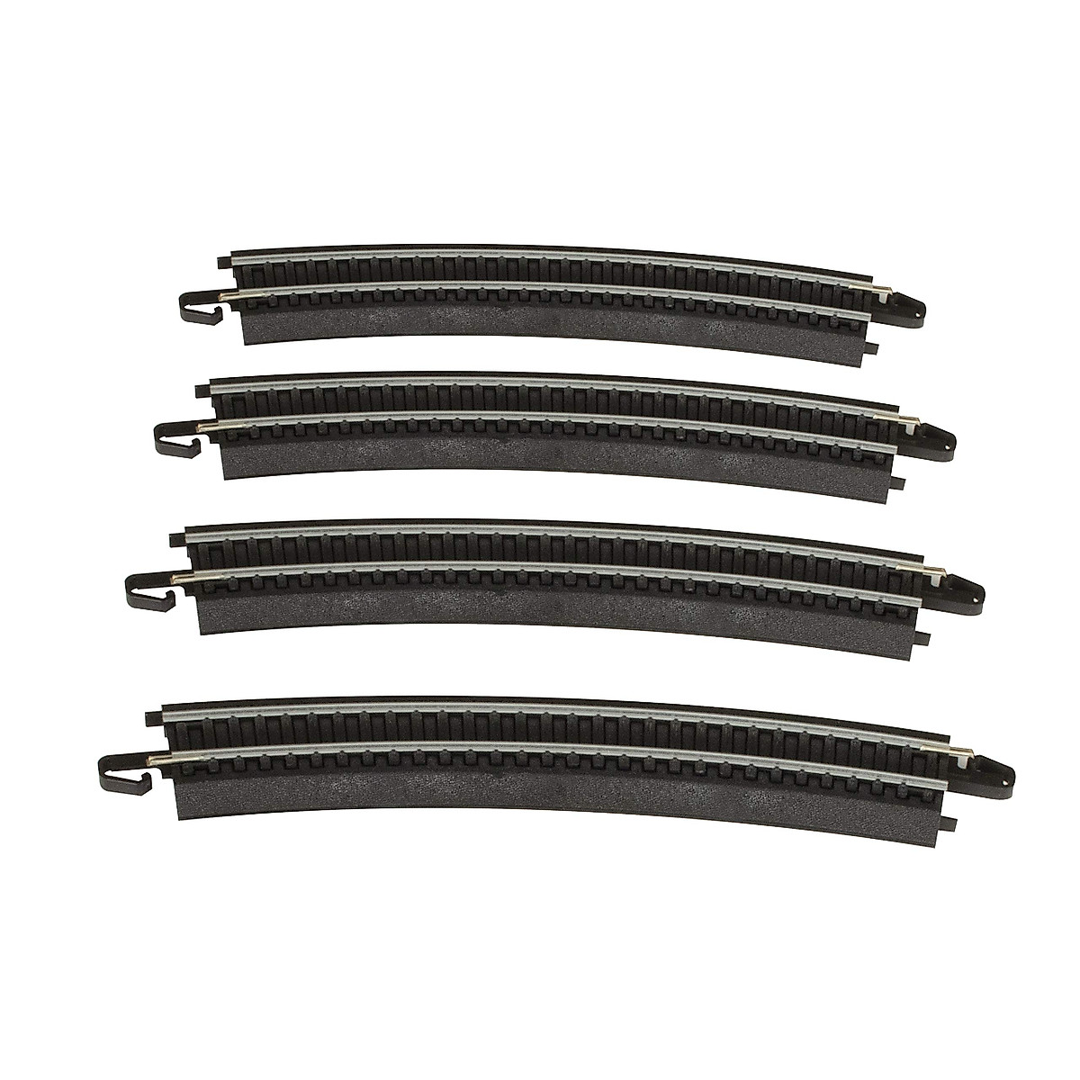 Bachmann Trains - Snap-Fit E-Z TRACK 22” RADIUS CURVED TRACK (4/card) - STEEL ALLOY Rail With Black Roadbed - HO Scale