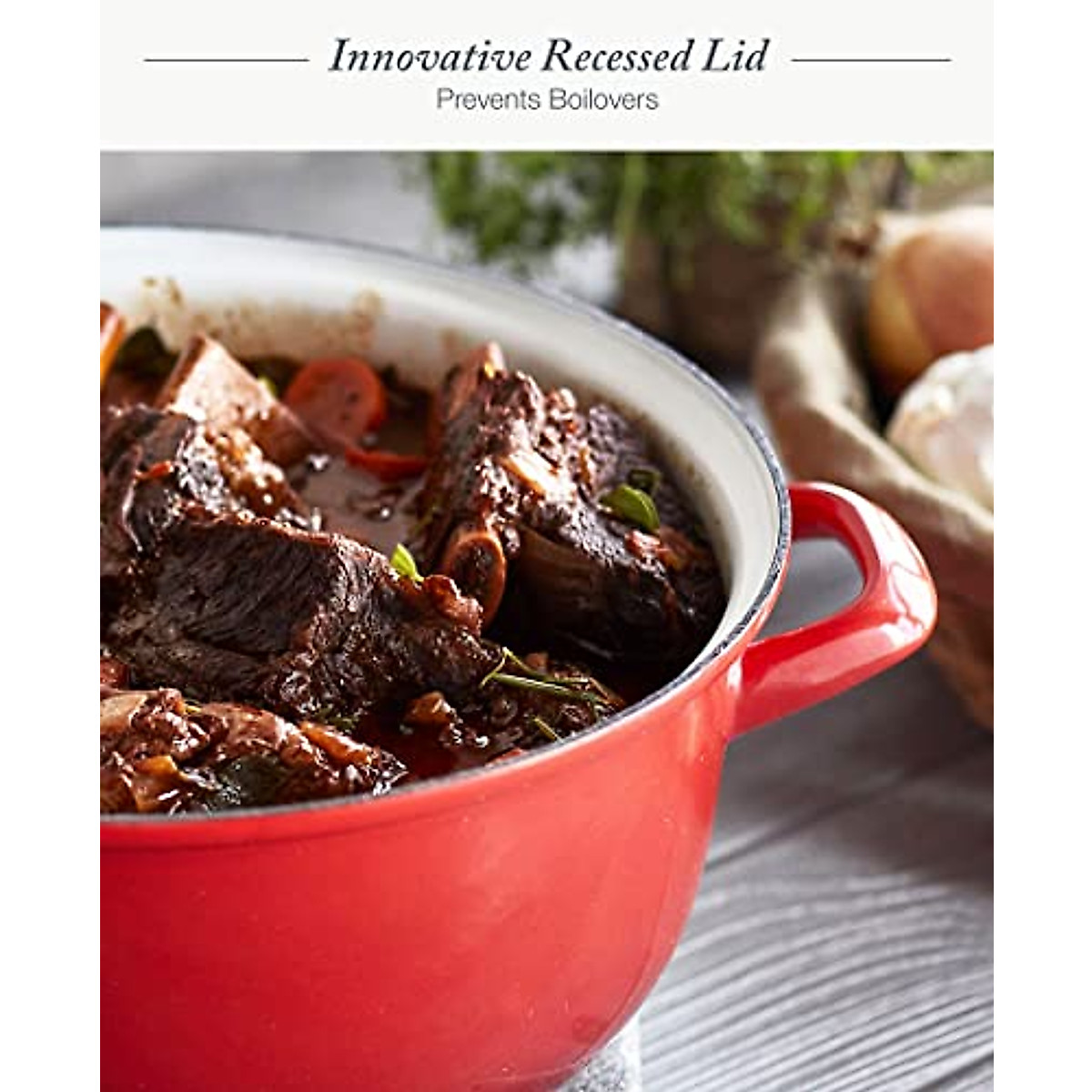 Merten & Storck European Crafted Enameled Iron, Round 7QT Dutch Oven Casserole with Lid, Lava Red