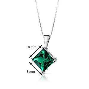 PEORA 14K White Gold Created Emerald Pendant for Women, 2.25 Carats Princess Cut AAA Grade, Classic Solitaire