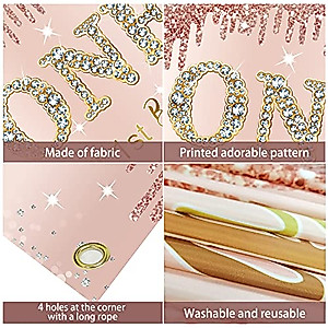 Happy 1st Birthday Banner Backdrop Decorations for Girls, Rose Gold 1 Year Old Birthday Party Sign Supplies, Pink One Birthday Poster Background Photo Booth Props Decor