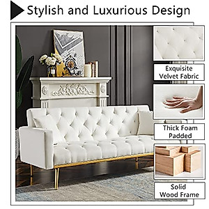 Tmosi Velvet 73'' Convertible Folding Futon Sofa Bed with Removable Armrests for Compact Living Space,Twin Size Loveseat Sofabed with 3 Adjustable Backrests for Bedroom (White)