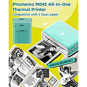 Phomemo M04S Wireless Portable Printer- Thermal Printer Sticker Printer with White Non-Adhesive Thermal Paper 110mm for Phomemo M04S/M04AS Portable Printer, Black on White, 110mm x 6.5m, 3 Rolls