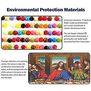 5D DIY Diamond Painting Kits for Adults, Large Size Full Drill Embroidery Paintings Rhinestone Pasted DIY Painting Cross Stitch Arts Crafts for Home Wall Decor Gift, 15.8"x33.5" (The Last Supper)