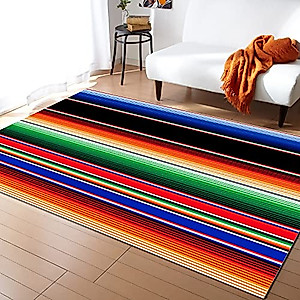 Mexican Serape Colorful Stripes Area Rugs for Living Room/Bedrooom, 2'x3' Area Rug Non-Slip, Ethnic Rainbow Art Print Kids Room Area Rug Washable Accent Floor Carpet Runner Indoor Outdoor
