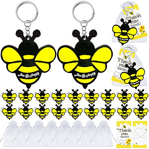 Elecrainbow 120 Pack Bumble Bee Keyring Pack including 40 Keychains, 40 Thank You Tags and 40 Bags for Bee Party, Mommy to Bee, Baby to Bee Baby Shower, Adult Bee, Queen Bee, Birthday, Gender Reveal