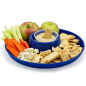 Great Plate Reusable Plastic Plates for Parties with Built-in Cup Holder, Chip and Dip, Set of 6 Party Plates and Cups for Kids or Adults, Food Serving Tray with Drink Holder for BBQ Camping Picnics