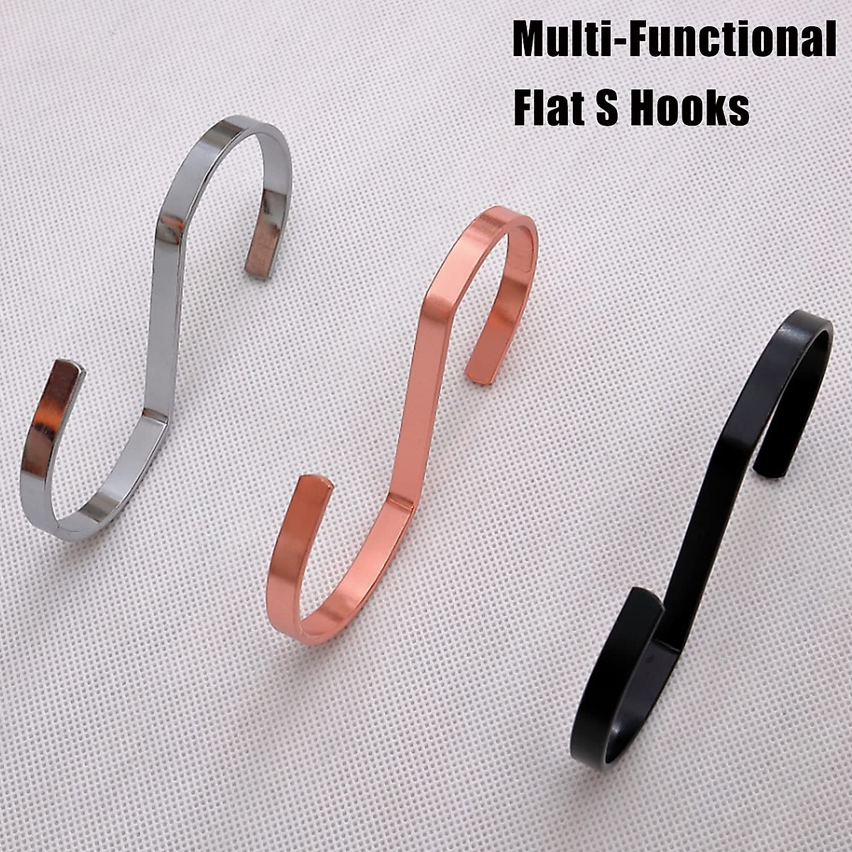 METLUCK 16-Pack 4 Inch Flat S Shape Hooks Heavy-Duty Chrome Finish Hanging S Hooks for Kitchenware, Pots, Utensils, Plants, Towels, Gardening Tools, Clothes (Rose Gold)