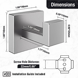 HITSLAM Towel Hooks for Bathroom Wall Mounted, Brushed Nickel Bathroom Towel Hook, SUS304 Stainless Steel Robe Hook and Coat Hooks, Square Wall Hooks for Hanging, Hand Towel Holder, 2 Pack