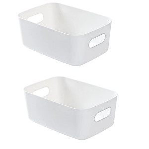 2 Pack Plastic Storage Basket, White Storage Bin with Handle Bathroom Organization Bins Kitchen Spice Rack Organizer for Shelves Drawers Pantry Closet(11.8x8x4.9in)