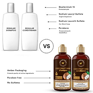 WOW Skin Science Coconut Milk Shampoo and Conditioner Set - Shampoo & Conditioner for Curly Hair - Paraben Sulfate Free - 33.82 Fl Oz