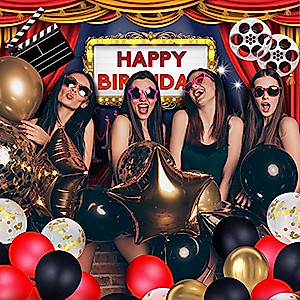 Movie Theme Party Decorations Include Large Fabric Backdrop Happy Birthday Background 5 x 3 Feet Movie Now Showing Banner 6 x 1 Feet for Movie Night with Rope