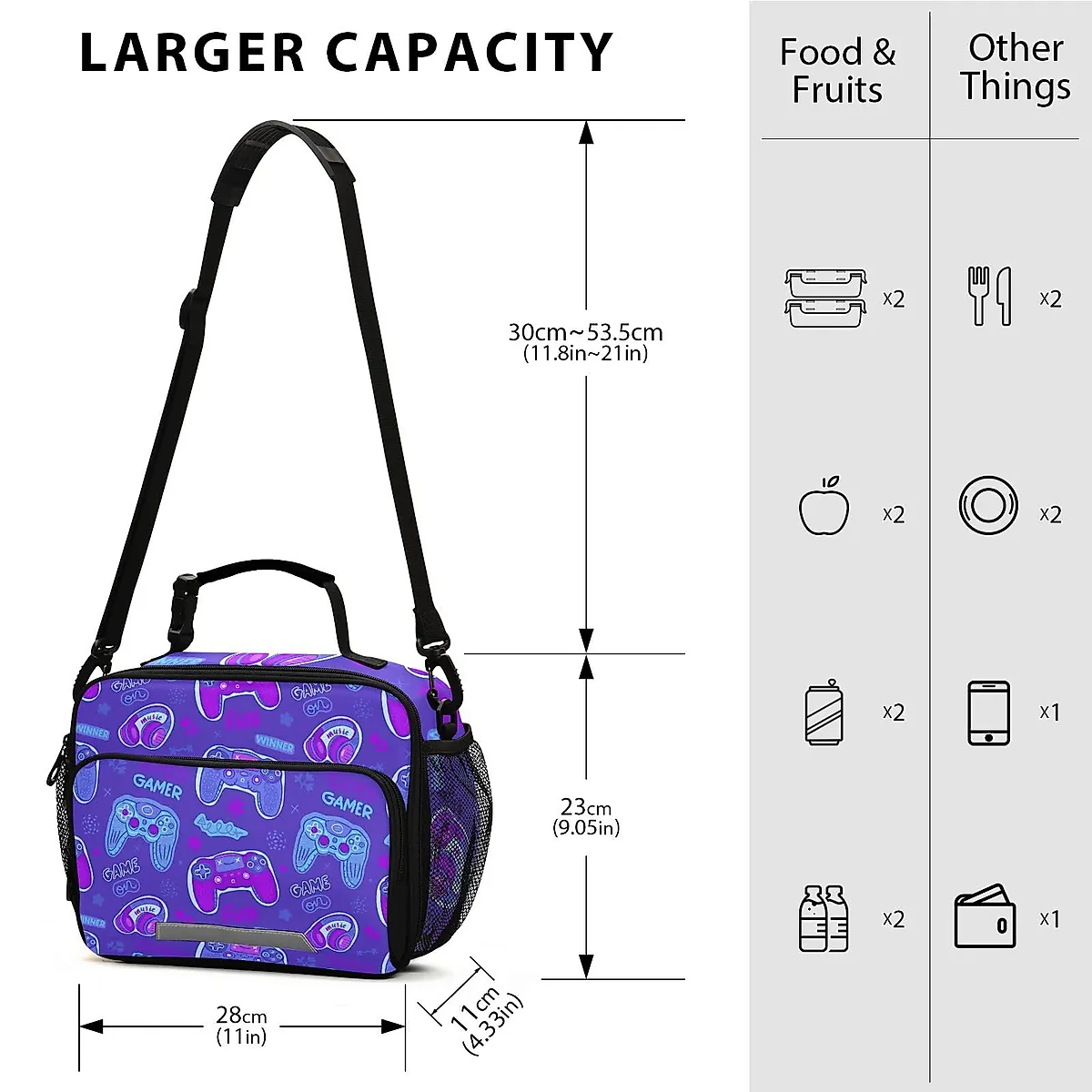 Cute Joysticks Gamepad Lunch Bag for Women Men Game Controller Joypad Insulated Cooler Tote Bag with Adjustable Shoulder Strap Large Capacity Reusable Leakproof Picnic Lunch Box Outdoor for Adult Offi