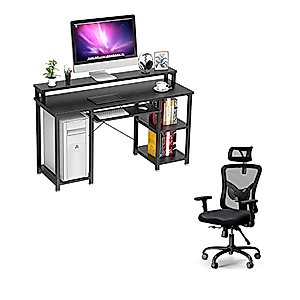 NOBLEWELL Computer Desk with Monitor Stand Storage Shelves Keyboard Tray，47" Studying Writing Table for Home Office (Black)