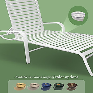 1.5" Wide x 45' Roll Vinyl Strap for Patio Chairs, Lawn Furniture, and Deck Chairs, Make Your Own Replacement Straps, Plus 50 Free Fasteners (201 White)