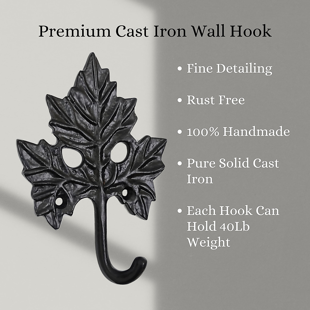 Set of 3 Cast Iron Maple Leaf Shape Coat Hooks Wall Art Decor-Maple Leaf Shape Hangers and Key Holder-Clothes Rack and Backpack Hanger-Coat Hooks Home Decor for Storage, Living Room, Hallway, Office