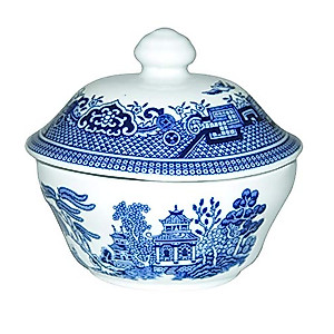 Churchill Blue Willow Fine China Earthenware Covered Sugar Bowl 5.5", Made In England