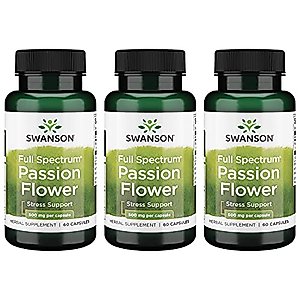 Swanson Full-Spectrum Passion Flower Stress Support 500 Milligrams 60 Capsules (3 Pack)