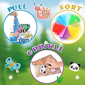 NextPro Baby Tissue Box Toy, Pull Along Magic Sensory 12 Colors Tissues, 3 Crinkle Tissues for Babies, Kids, Toddlers and Infants