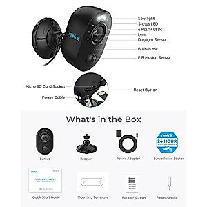 REOLINK Security Camera Outdoor, 1080p Plug-in WiFi Camera for Home Security, PIR Motion Detection, Color Night Vision with Spotlights, Two-Way Talk, Micro SD Card Local Storage, Lumus