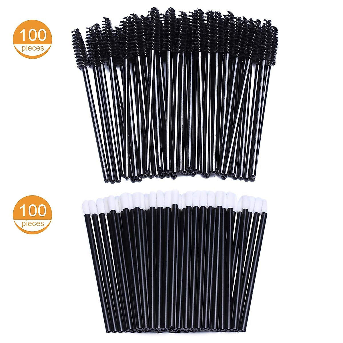 Tbestmax 200 Disposable Mascara Wand Spoolies and Lip Brushes, Lipstick Lipgloss Applicator for Eyebrow Eyelash Extension Makeup Kits Black