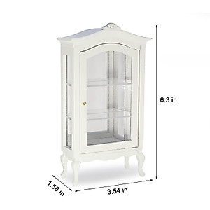 Miniature Furniture Display Shelf 1:12 Wooden Cabinet with Mirror & Three Shelves Bookshelf Dollhouse Display Stand Decoration Accessories Mini Diningroom Scene Ornaments