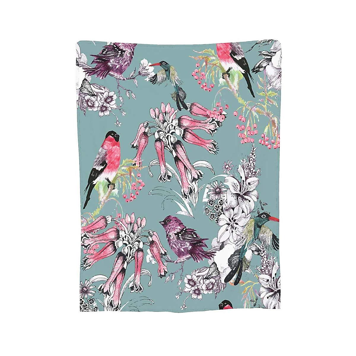 Throw Blanket 30x40 Inch,Birds Branch Flowers Blue Flannel Soft Cozy Fluffy Throw Blankets and Warm Throws for Adults in Couch Sofa Bed 40x30 Inch