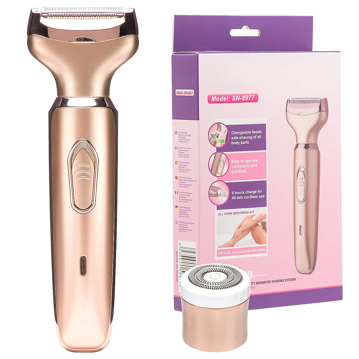 Electric Shaver for Women - Painless Electric Razor for Legs, Face & Bikini Line - Portable Wet and Dry Trimmer -Safe & Cordless - Micro USB Rechargeable