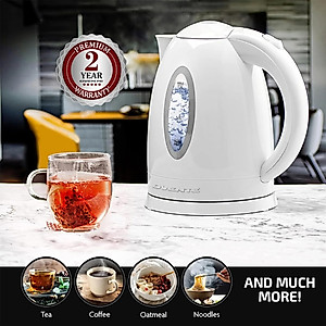 Ovente Electric Kettle 1.7 Liter Cordless Hot Water Boiler, 1100W with Automatic Shut-Off and Boil Dry Protection, Fast Boiling BPA-Free Portable Instant Heater for Making Tea, Coffee, White KP72W