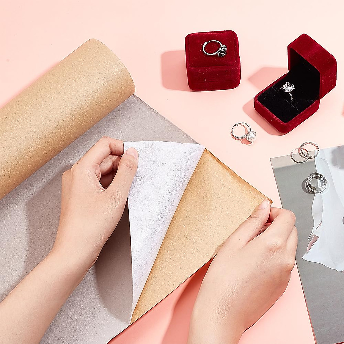 BENECREAT 15.7 x 118inch Antique White Self Adhesive Velvet Flocking Sheet Velvet Fabric Roll Drawer Liner for Jewelry Box Decoration 0.6mm Thickness