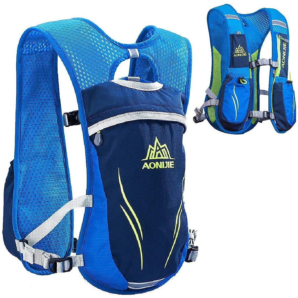AONIJIE Lightweight Unisex 5.5L Running Race Hydration Vest Hydration Pack Backpack Riding Bag (Blue+2pcs 250ml Bottle)