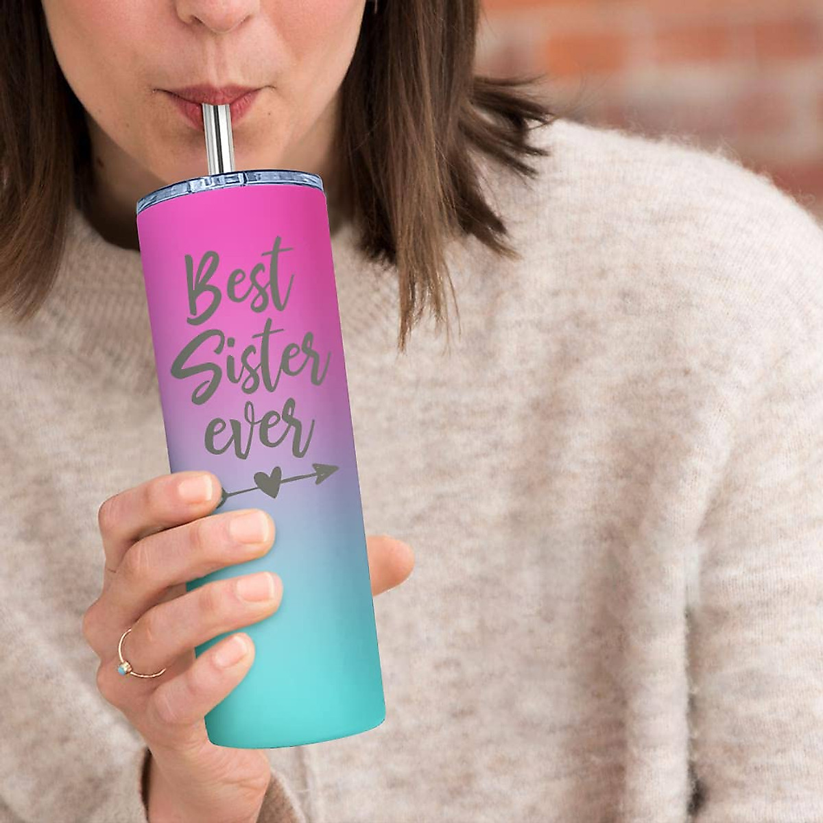 Sister Birthday Gifts Best Sister Ever Gifts From Sister Brother 20oz Skinny Tumbler Gift For Sister In Law Step Sister Bday Christmas Presents For Soul Sister Unbiological Sister Cup With Straw