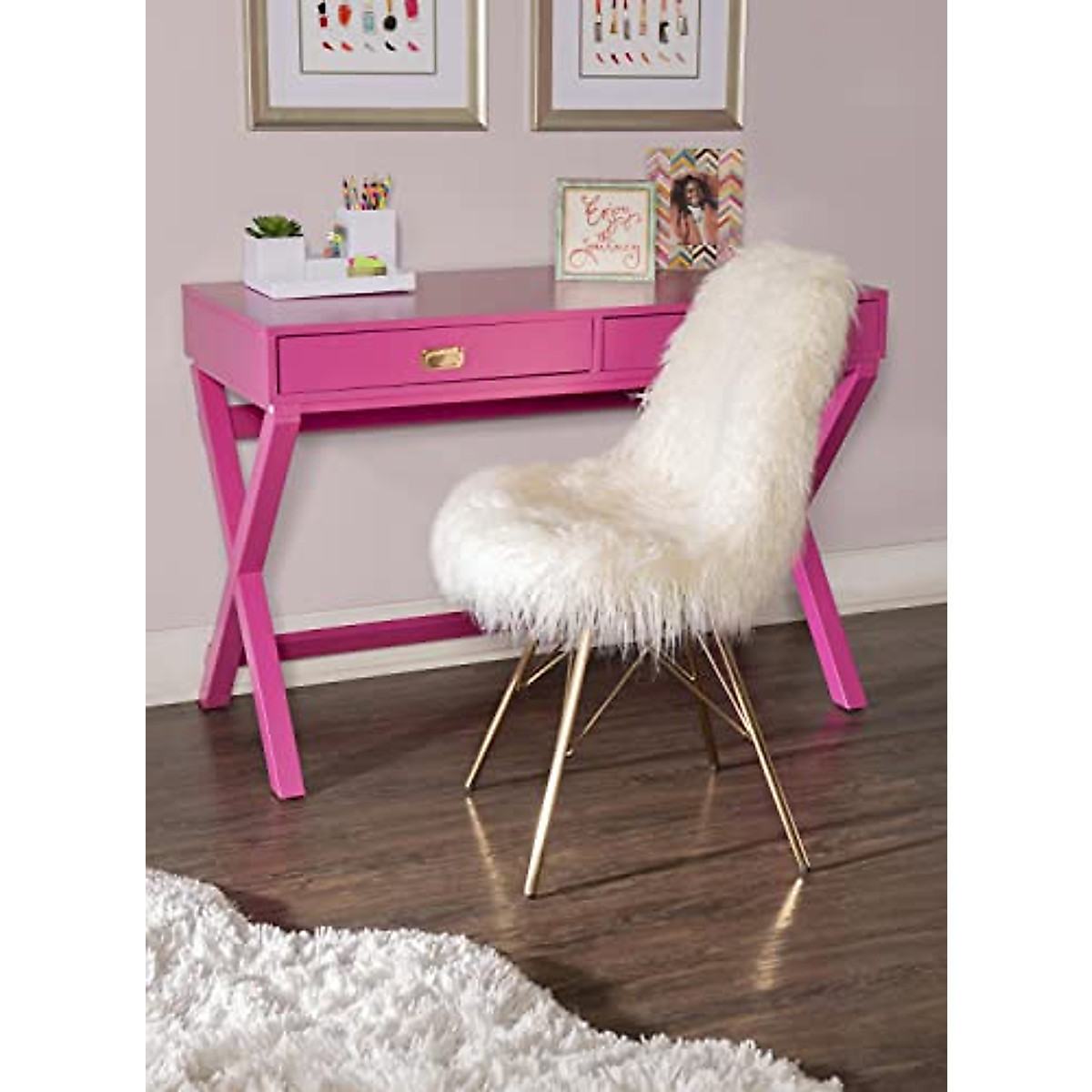 Linon PG138RSP01U Linon Home Decor Peggy Raspberry Pink Writing Desk Desk, Raspberry Pink, 44"W x 20"D x 30"H