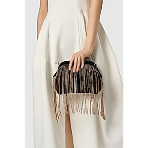 BABEYOND Women's Rhinestone Clutch Evening Bag - Velvet Glitter Tassel Sparkly Purse for 1920s Party Prom Wedding
